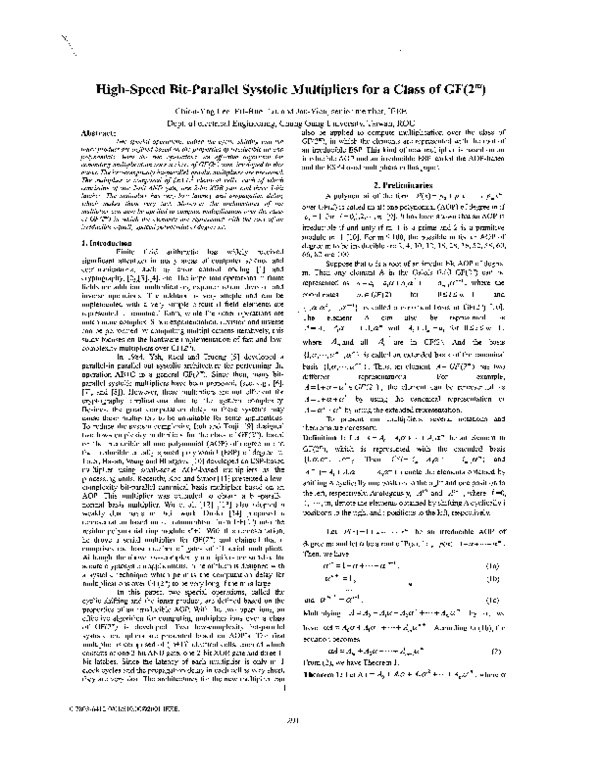 (PDF) New bit-parallel systolic multipliers for a class of GF(2m