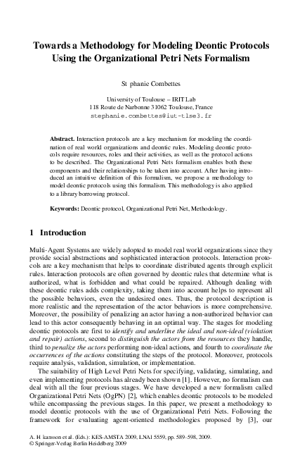 (PDF) Towards a Methodology for Modeling Deontic Protocols Using the Organizational Petri Nets ...