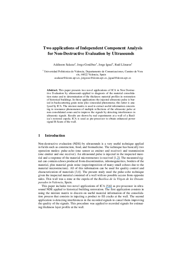 (PDF) Two Applications of Independent Component Analysis for Non-destructive Evaluation by ...