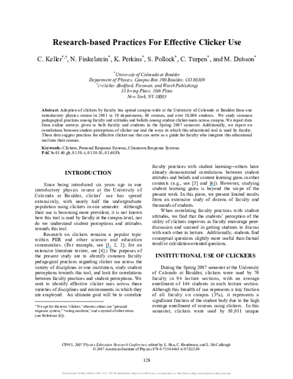 (PDF) Research-based Practices For Effective Clicker Use