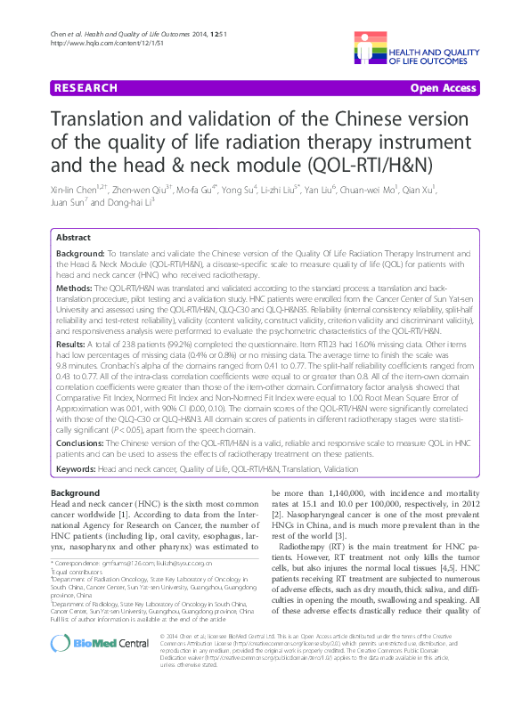(PDF) Translation and Validation of the Chinese Version of GOHAI