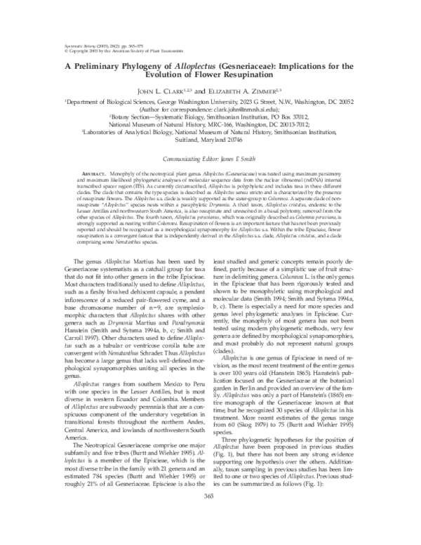 (PDF) A preliminary phylogeny of Alloplectus (Gesneriaceae ...
