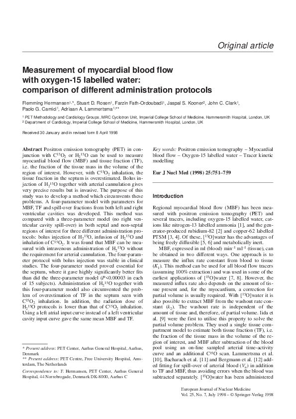 (PDF) Measurement of myocardial blood flow with oxygen-15 labelled ...