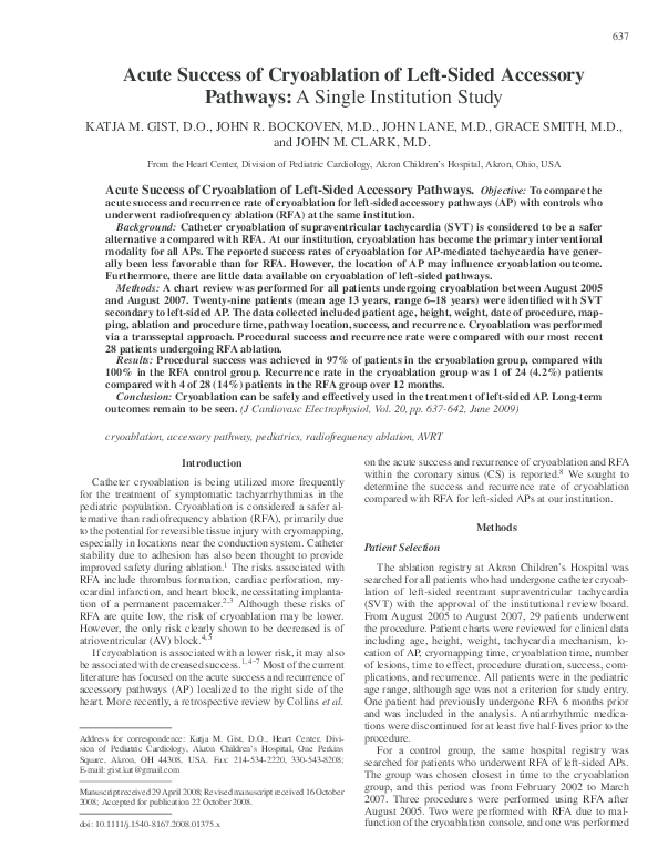 (PDF) Acute Success of Cryoablation of Left-Sided Accessory Pathways: A ...