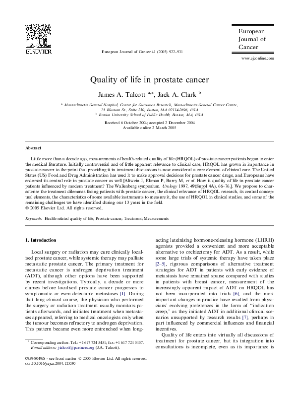 (PDF) Quality of life in prostate cancer