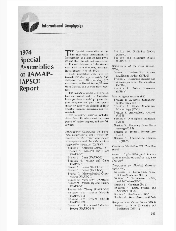 (PDF) 1974 Special Assemblies of IAMAP-IAPSO: Report | john clark ...