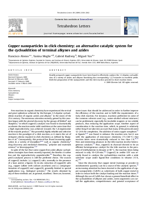(PDF) Copper nanoparticles in click chemistry: an alternative catalytic ...
