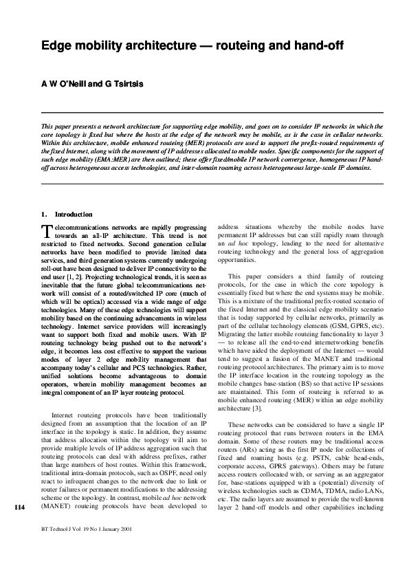 (PDF) Edge Mobility Architecture — Routeing and Hand-off