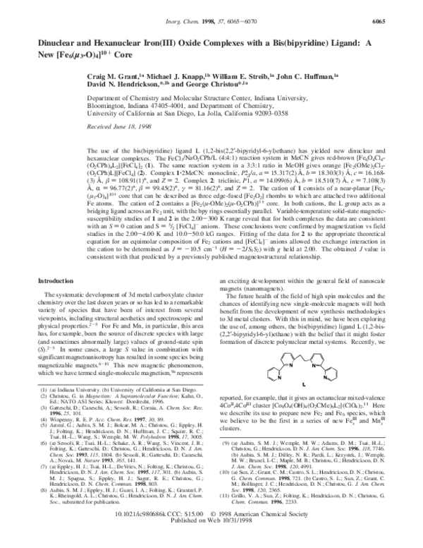 (PDF) Dinuclear and Hexanuclear Iron(III) Oxide Complexes with a Bis(bipyridine) Ligand: A New ...