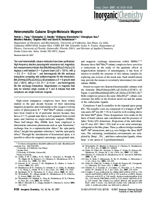 (PDF) Heterometallic Cubane Single-Molecule Magnets | David Hendrickson ...