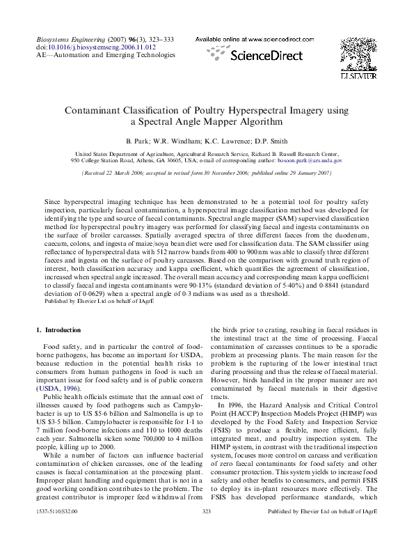 (PDF) Contaminant Classification of Poultry Hyperspectral Imagery using ... (PDF) Contaminant Classification of Poultry Hyperspectral Imagery using ...
