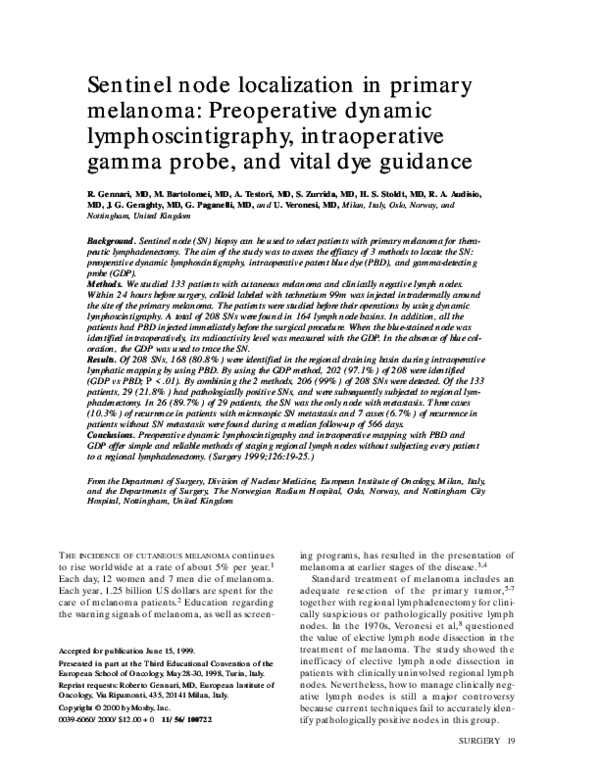 (PDF) Sentinel node localization in primary melanoma: Preoperative ...