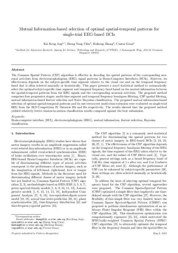 (PDF) Mutual information-based selection of optimal spatial–temporal patterns for single-trial ...