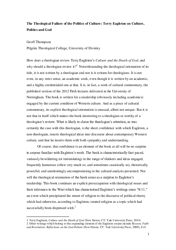 (PDF) The Theological Failure of the Politics of Culture: Terry ...