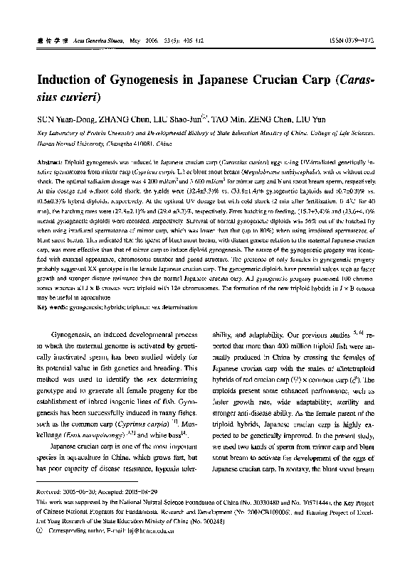 (PDF) Induction of Gynogenesis in Japanese Crucian Carp ( Carassius cuvieri