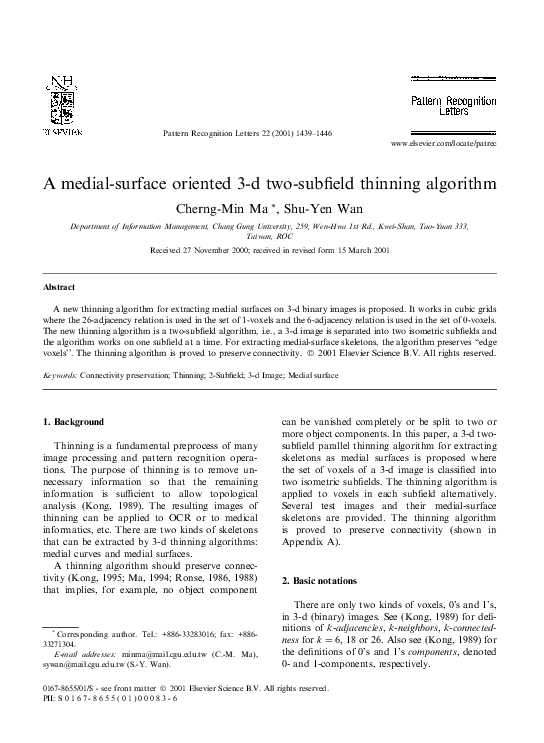 (PDF) A medial-surface oriented 3-d two-subfield thinning algorithm