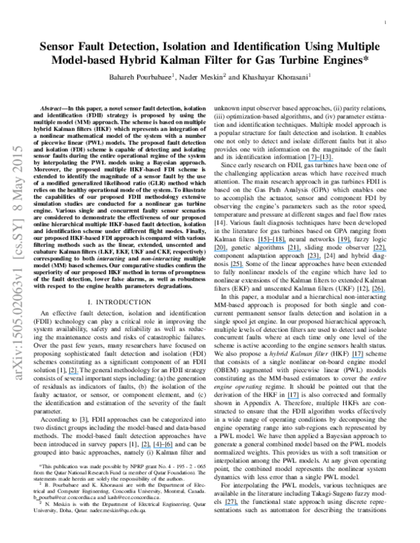 Pdf Sensor Fault Detection Isolation And Identification Using