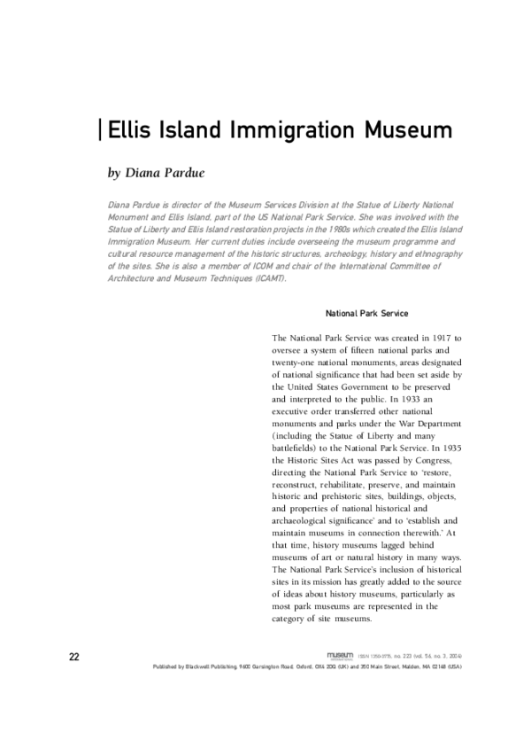(PDF) Ellis Island Immigration Museum | Diana Pardue - Academia.edu