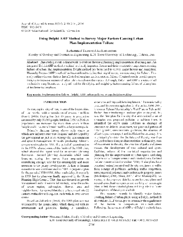 (PDF) Using Delphi-AHP Method to Survey Major Factors Causing Urban ...