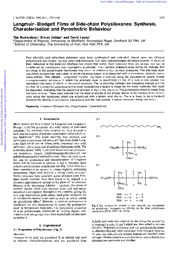 (PDF) Langmuir?Blodgett films of side-chain polysiloxanes: synthesis, characterisation and ...