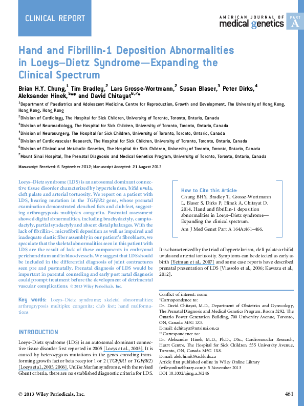 (PDF) Hand and fibrillin-1 deposition abnormalities in Loeys-Dietz ...