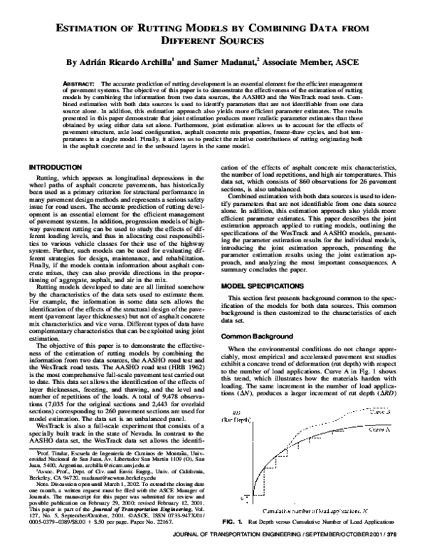 Pdf Estimation Of Rutting Models By Combining Data From Different Sources