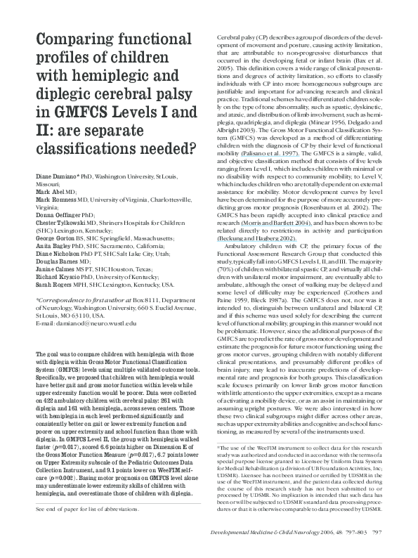(PDF) Comparing functional profiles of children with hemiplegic and ...