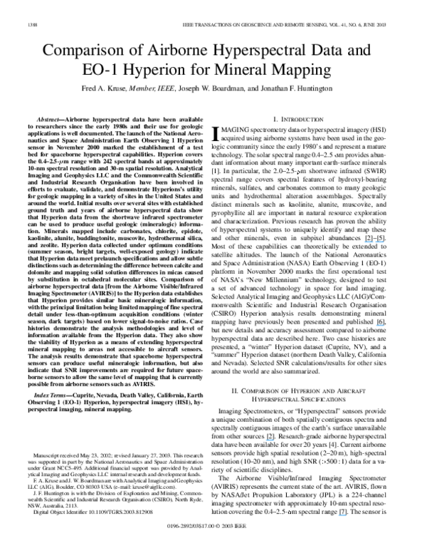 Pdf Comparison Of Airborne Hyperspectral Data And Eo 1 Hyperion For