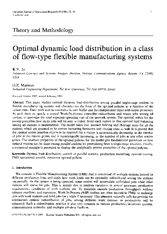 (PDF) Optimal dynamic load distribution in a class of flow-type ...