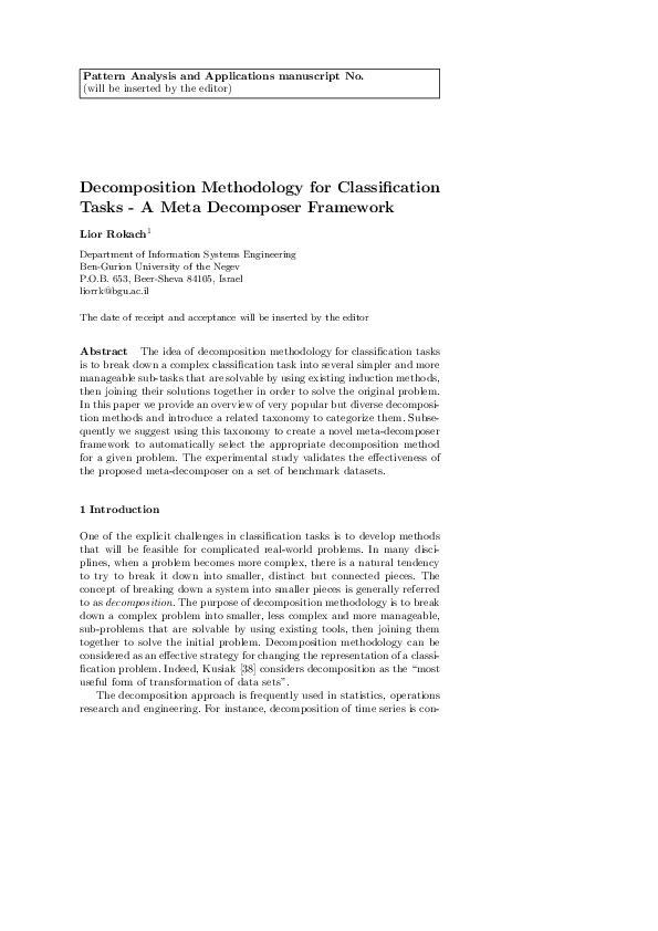 (PDF) Decomposition methodology for classification tasks: a meta ...