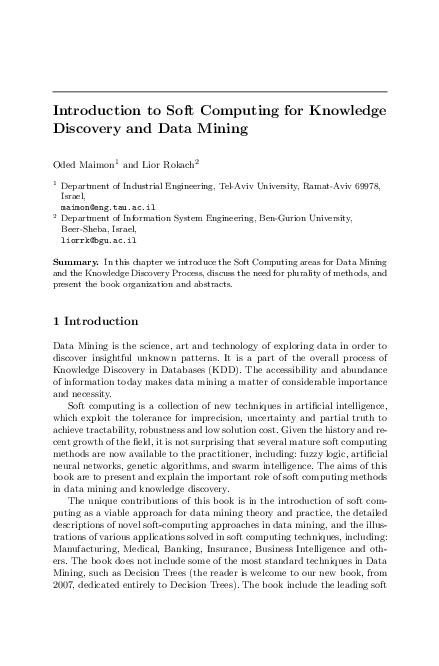 (PDF) Introduction to Soft Computing for Knowledge Discovery and Data Mining