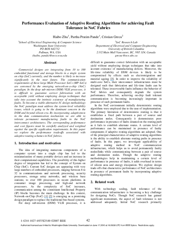 Pdf Performance Evaluation Of Adaptive Routing Algorithms For K Ary N Cubes