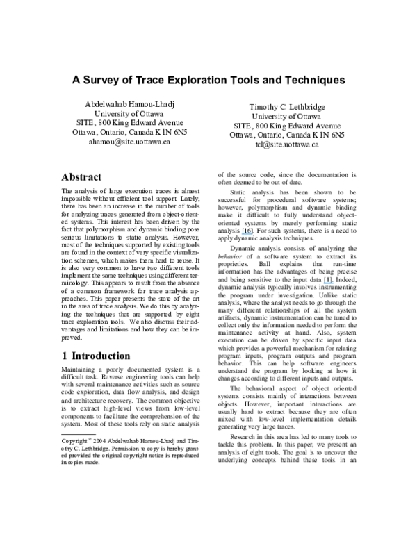 (PDF) A survey of trace exploration tools and techniques