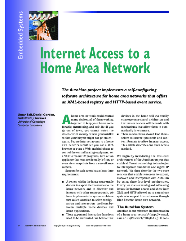 (PDF) Internet Access to a Home Area Network