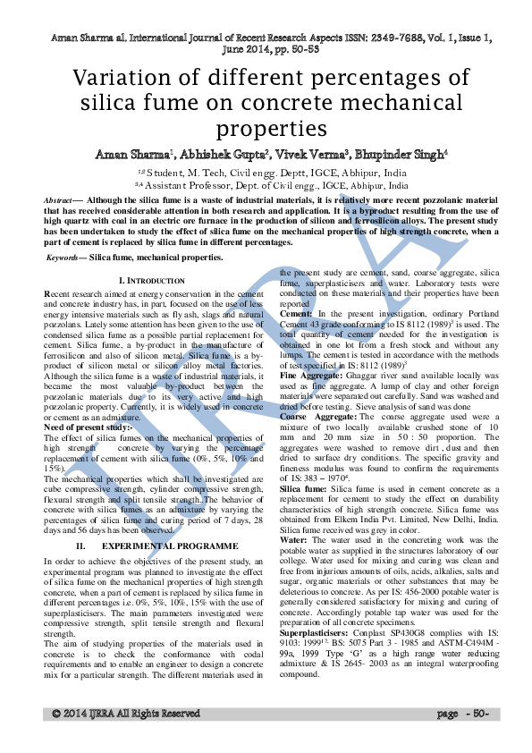 (PDF) Variation of different percentages of silica fume on concrete ...