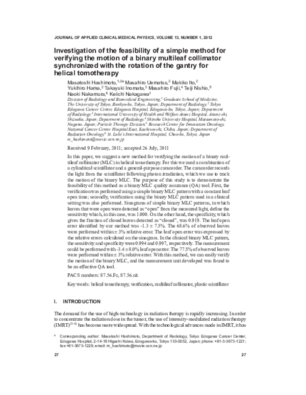 Pdf Investigation Of The Feasibility Of A Simple Method For Verifying The Motion Of A Binary