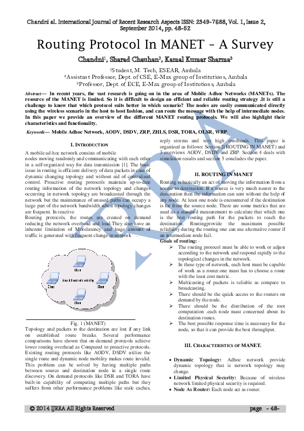 Pdf Routing Protocol In Manet A Survey