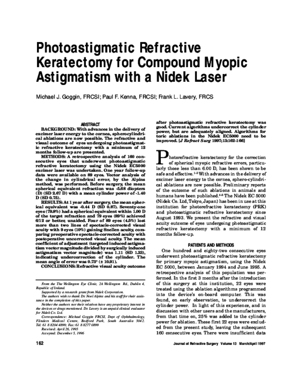 (PDF) Photoastigmatic refractive keratectomy for compound myopic ...