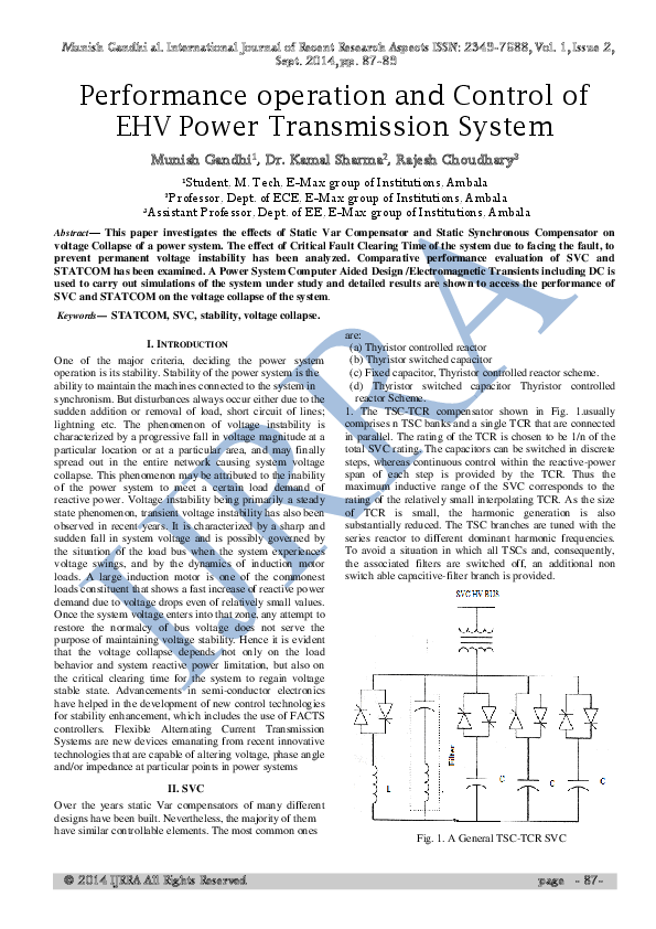 (PDF) Performance operation and Control of EHV Power Transmission System