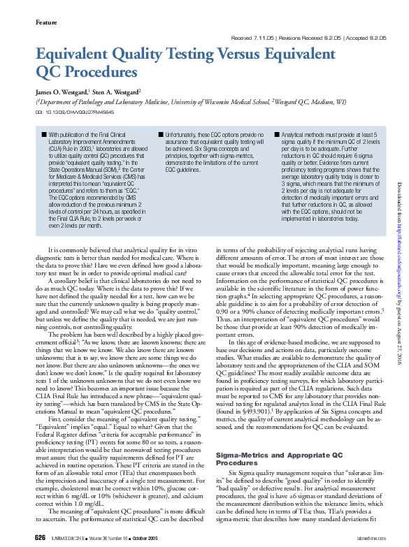 (PDF) Equivalent Quality Testing Versus Equivalent QC Procedures