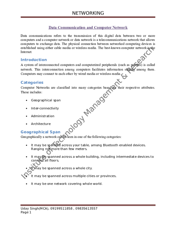 (DOC) Data Communication and Computer Network