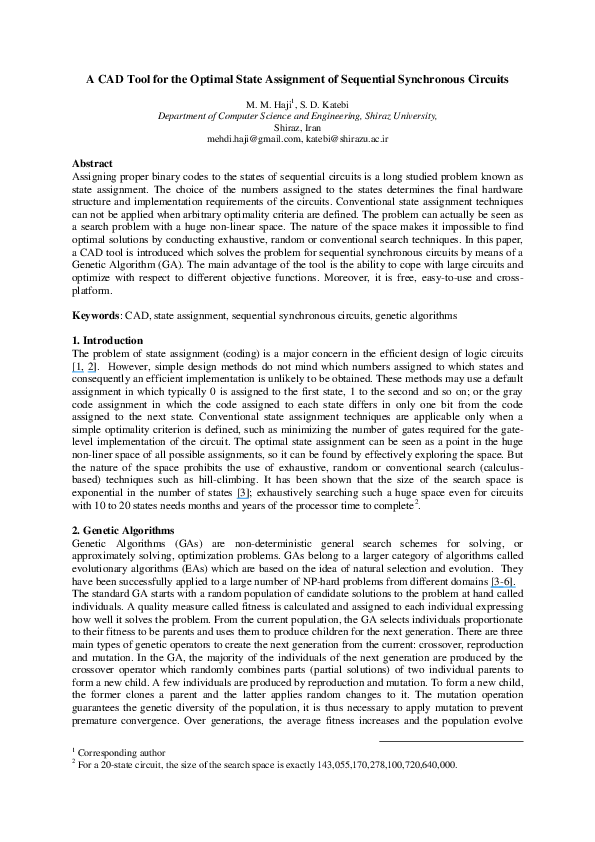 (PDF) A CAD Tool for the Optimal State Assignment of Sequential Synchronous Circuits