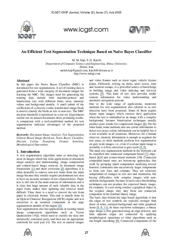 Pdf An Efficient Text Segmentation Technique Based On Naive Bayes
