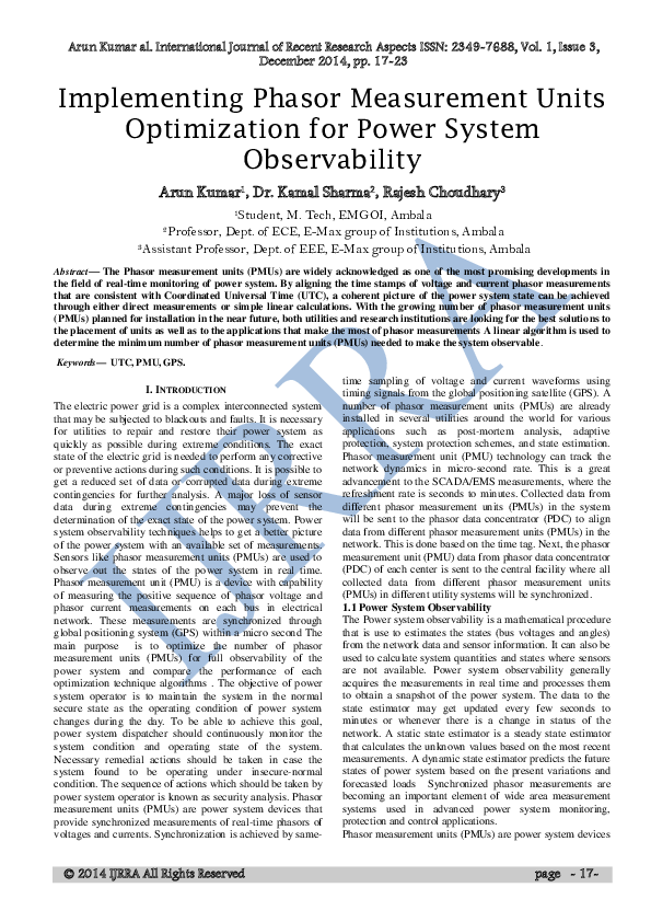 Pdf Implementing Phasor Measurement Units Optimization For Power System Observability