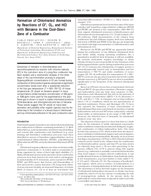 (PDF) Formation of Chlorinated Aromatics by Reactions of Cl • , Cl 2 ...