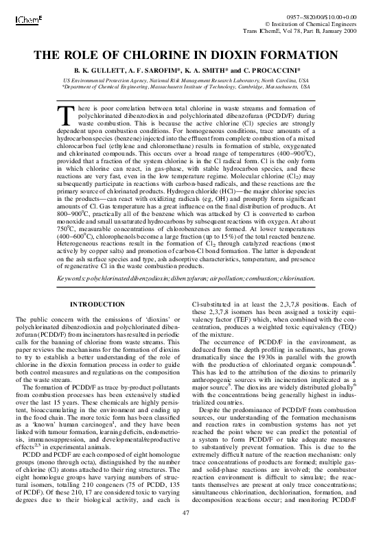 (PDF) The Role of Chlorine in Dioxin Formation