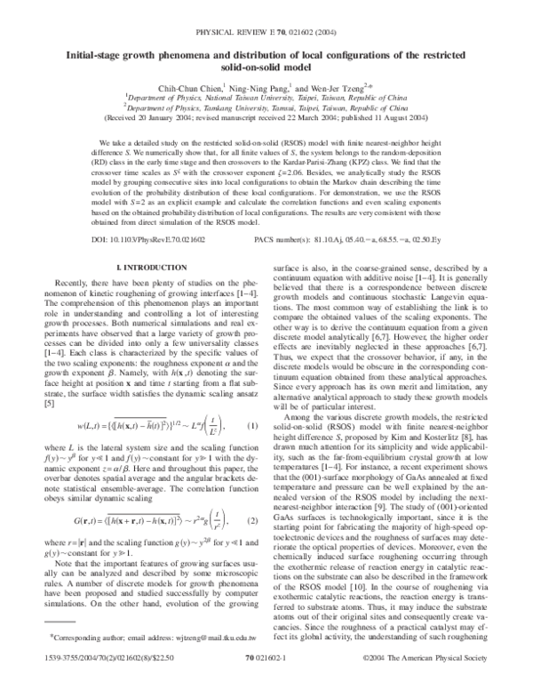 (PDF) Initial-stage growth phenomena and distribution of local configurations of the restricted ...