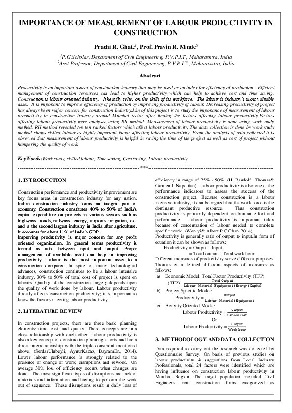 (PDF) IMPORTANCE OF MEASUREMENT OF LABOUR PRODUCTIVITY IN CONSTRUCTION ...