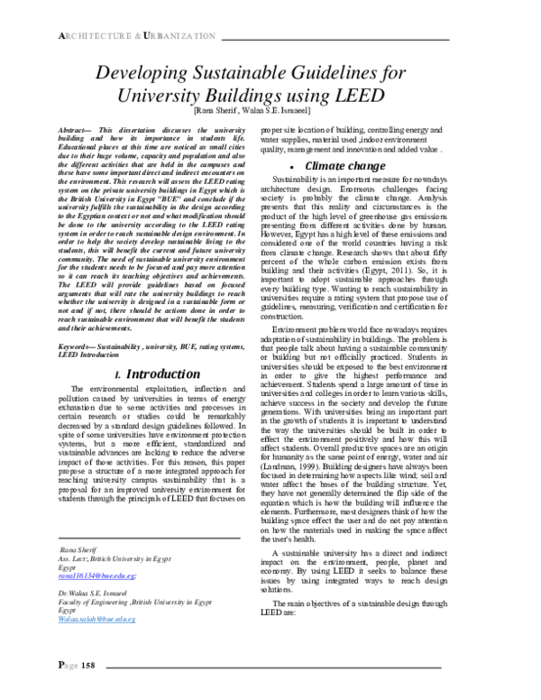 (PDF) Developing Sustainable Guidelines for University Buildings using LEED