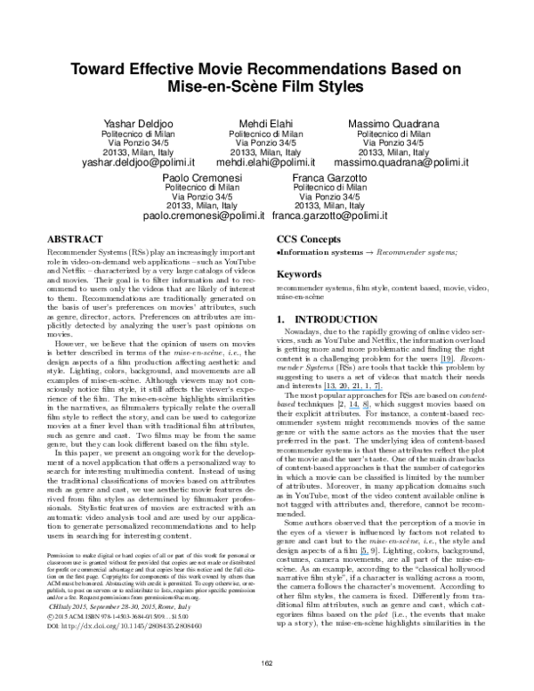 (PDF) Toward Effective Movie Recommendations Based on Mise-en-Scène ...